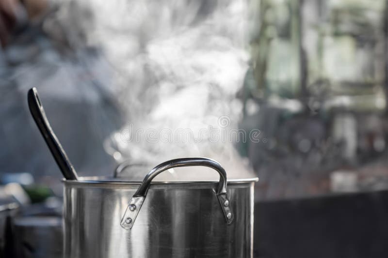 Steam Over Cooking Pot in Semi Outdoor Kitchen Stock Image - Image of ...