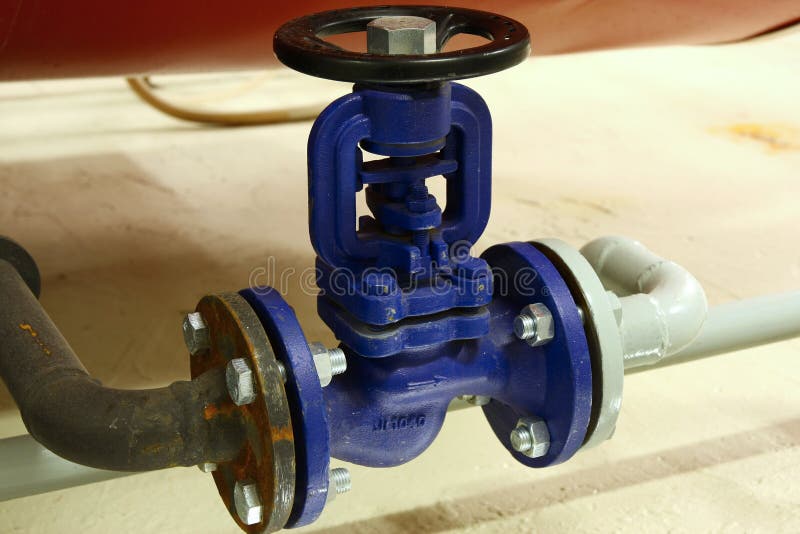 Steam pipe with a valve stock image. Image of flanges - 10732699