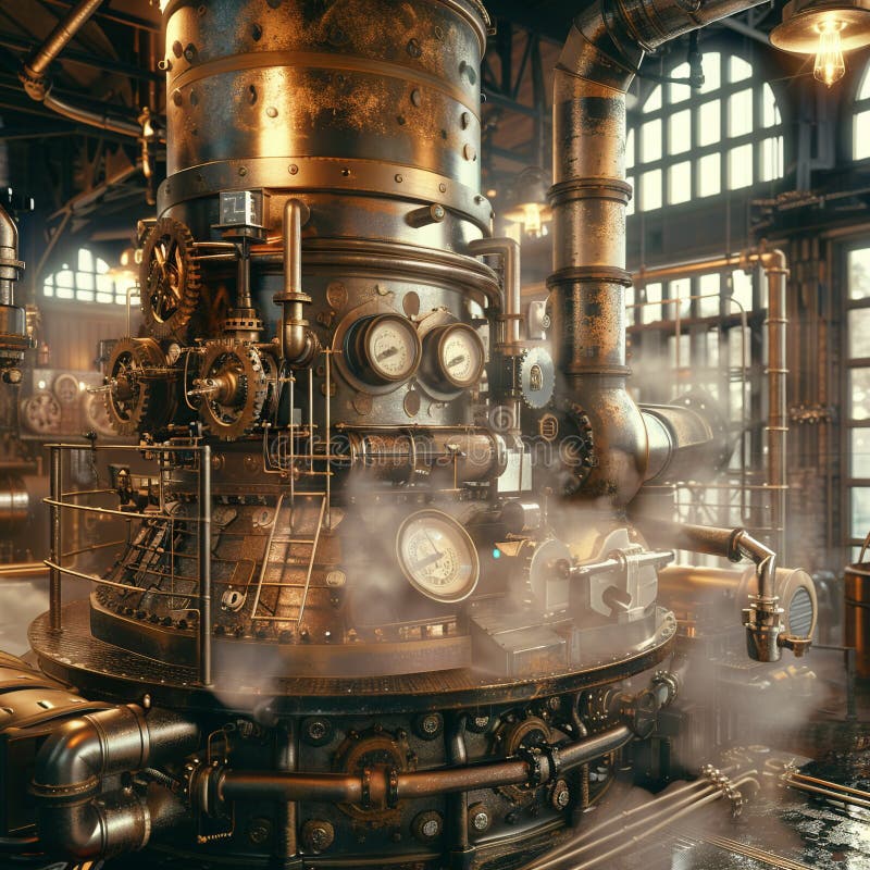 Steam-powered Beer Brewing Machine in an Industrial Setting, Gears and ...