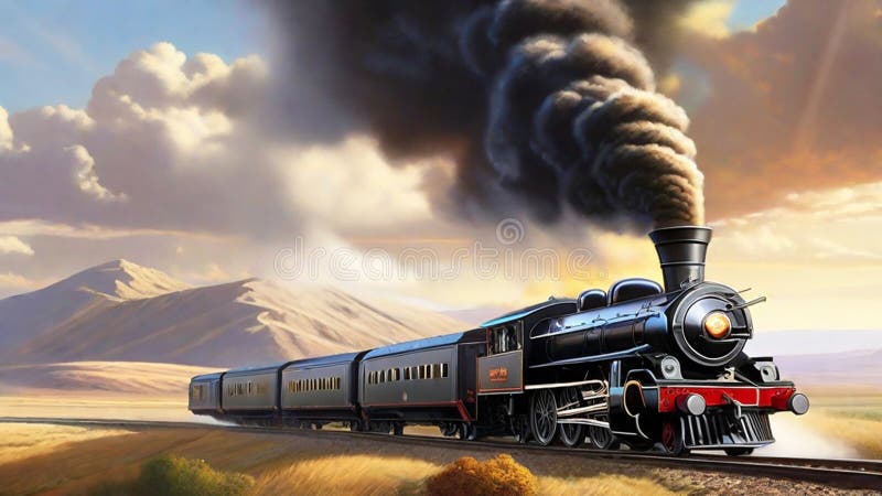 Steam-Powered Journey: Classic Train with Steam Engine in a Field Stock ...