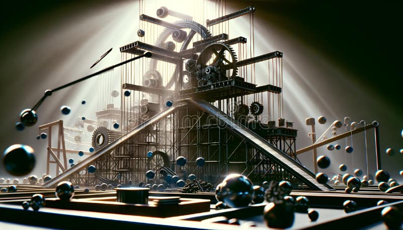 A Steam Powered Machinery with Several Balls and Other Items Coming ...