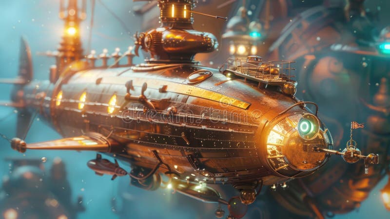 A Steam Powered Submarine Floating in the Ocean, Suitable for Marine ...