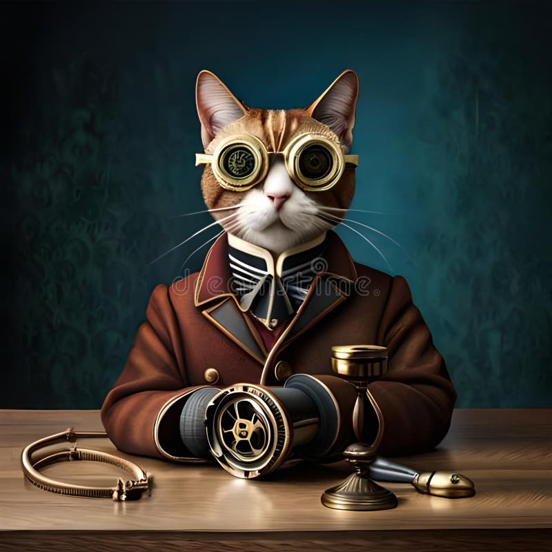 Steam punk cat stock illustration. Illustration of drawing - 281973263
