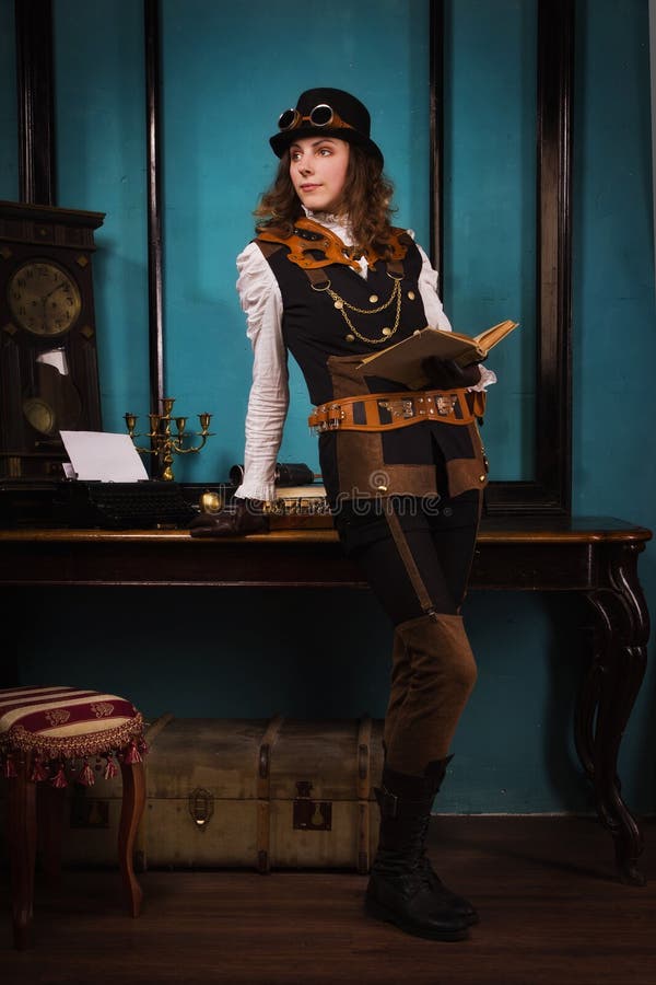 Steam Punk Girl with Old Book Stock Photo - Image of gear, cute: 35176636