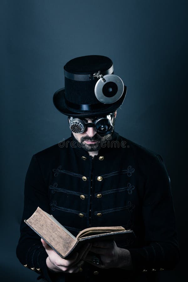 Steam punk man reading stock photo. Image of holding - 44524474