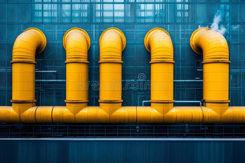 Steam is Released from a CO2 Pipeline in an Industrial Factory Setting ...