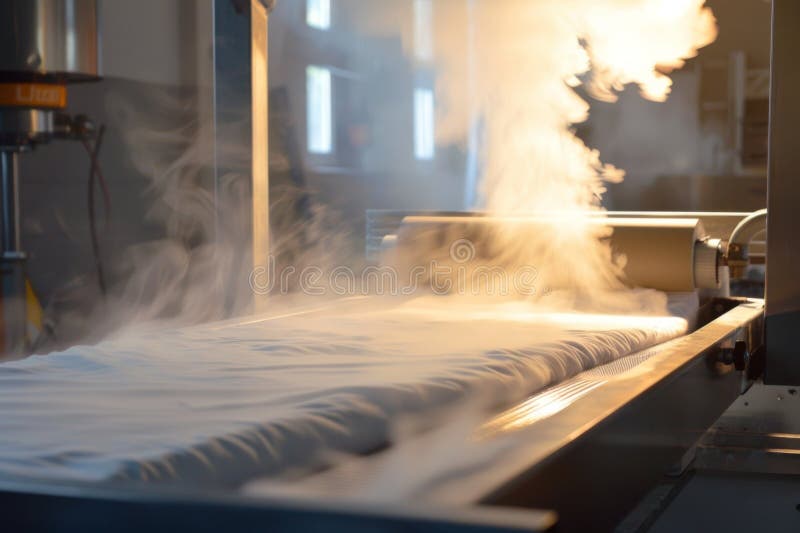 Steam Releasing from Fabric As it Passes through a Textile Processing ...
