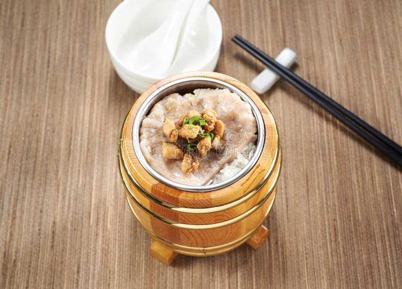 Steam Rice Salter Fish with Pork Stock Photo - Image of gruel ...