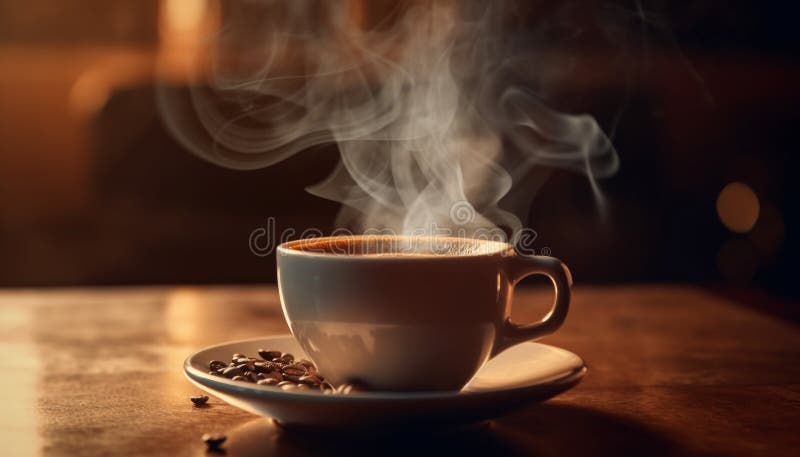Steam Rises from Fresh Cappuccino on Wooden Table Generated by AI Stock ...