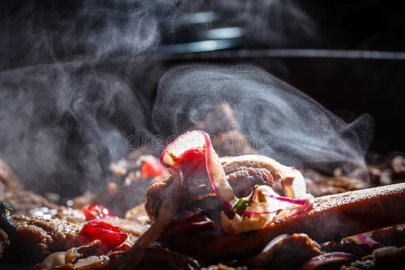 Steam Rises from the Hot Stewed Beef in the Frying Pan Stock Photo ...