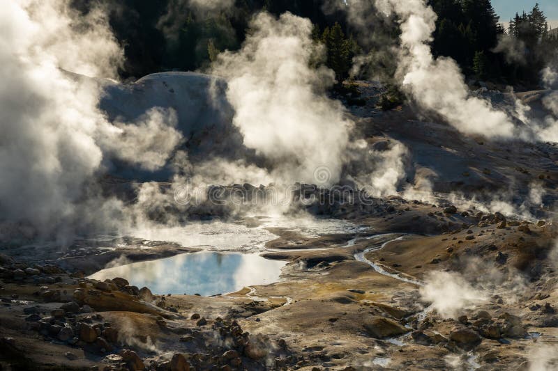 Steam Rises Over Bumpass Hell Volcanic Area Stock Photo - Image of ...