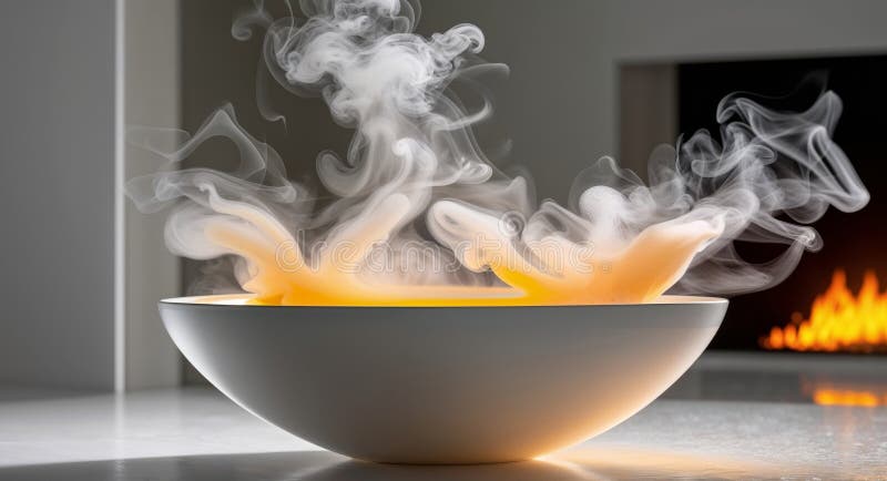 Steam Rising from a Bowl with Flame Indoors. Stock Image - Image of ...