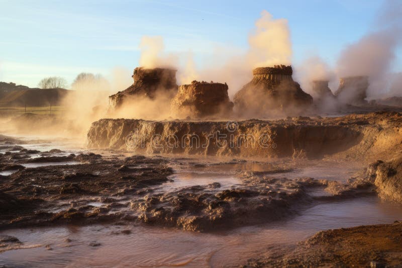 Steam Rising from Bubbling Mud Pool Stock Illustration - Illustration ...