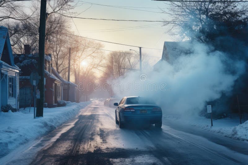 Steam Rising from Car Exhaust in Cold Weather Stock Illustration ...