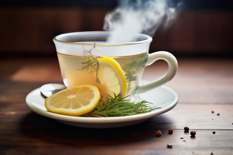 Steam Rising from a Cup of Herbal Tea with Lemon Slice Stock Photo ...