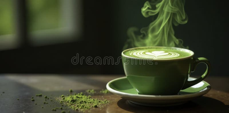 Steam Rising from a Cup of Matcha Latte with Espresso, Steam, Rising ...