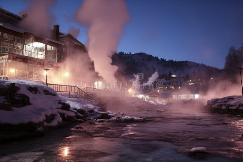 Steam Rising from a Geothermal Hot Spring during Winter Stock ...