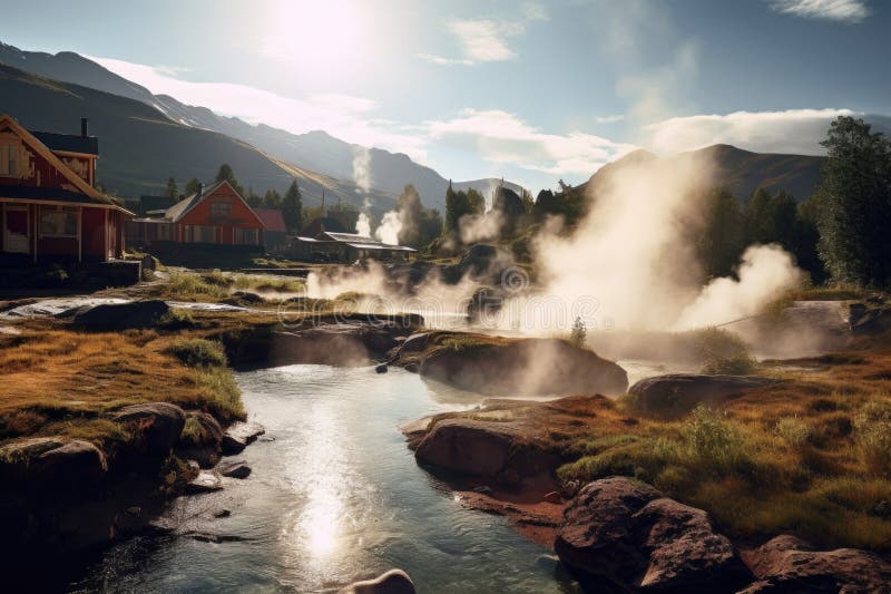 Steam Rising from Geothermal Hot Springs in a Scenic Setting Stock ...