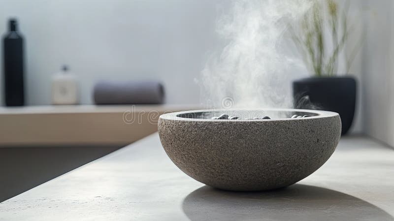 Steam Rising from a Hot Stone Bowl in a Minimalist Spa Setting. Stock ...