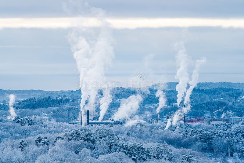 Steam Rising from Industry Behind a Forest.. Stock Photo - Image of ...