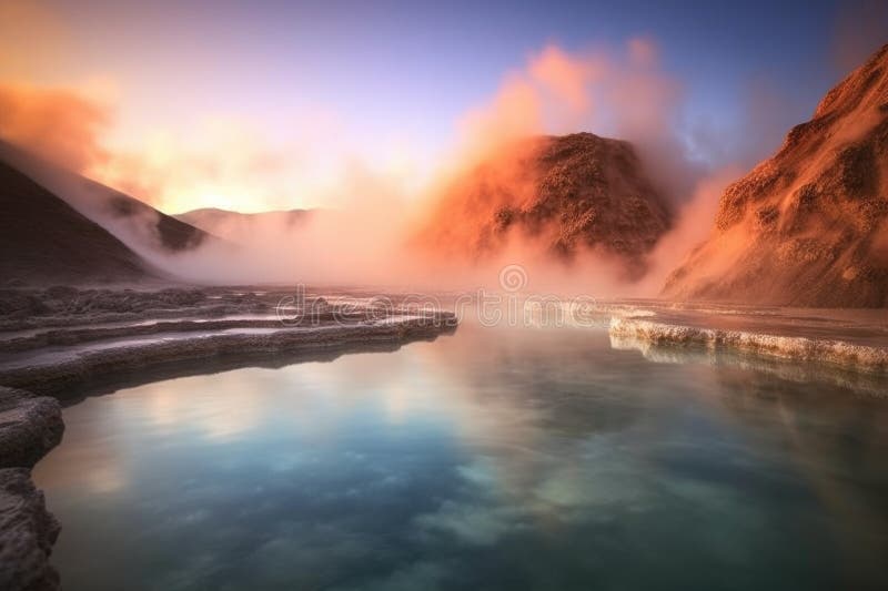 Steam Rising from a Volcanic Hot Spring Stock Illustration ...