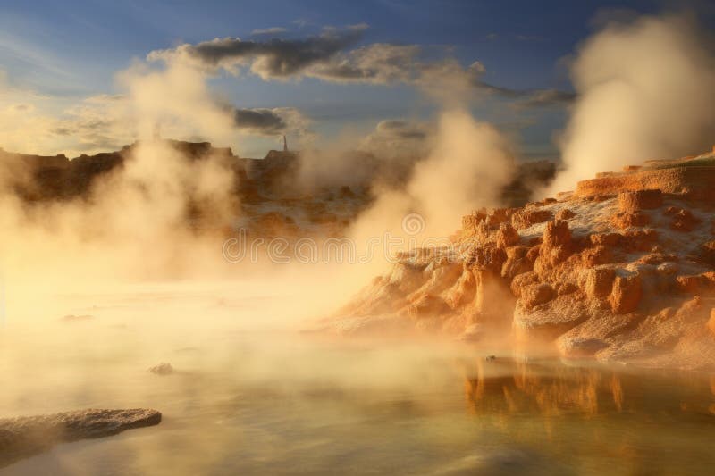 Steam Rising from a Volcanic Hot Spring Stock Illustration ...