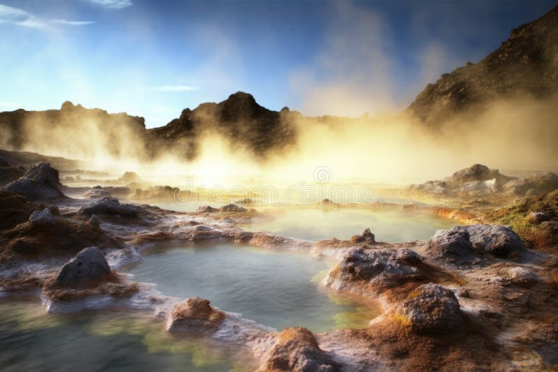 Steam Rising from a Volcanic Hot Spring Stock Illustration ...
