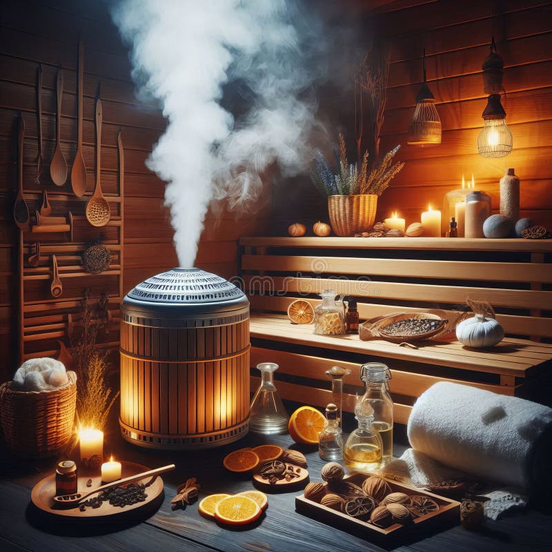 Steam Sauna with Essential Oil Diffuser Stock Illustration ...