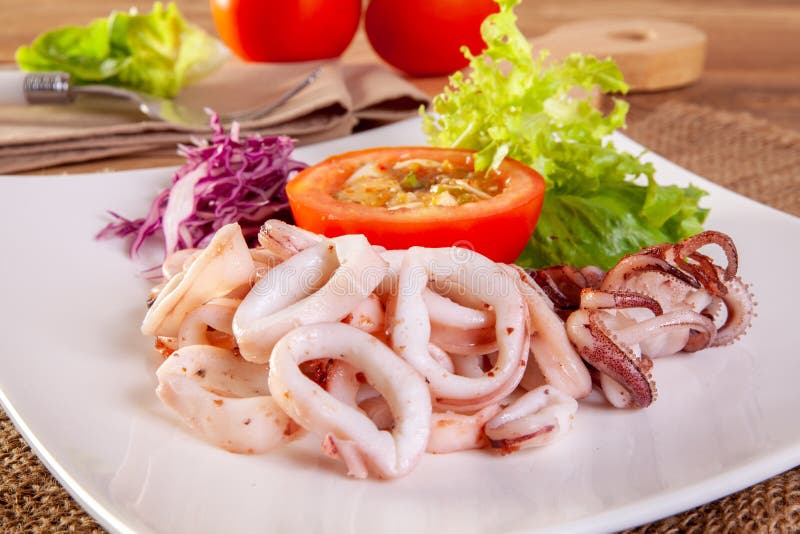 Steam Squid with Spicy Chili and Lemon Sauce Stock Image - Image of ...