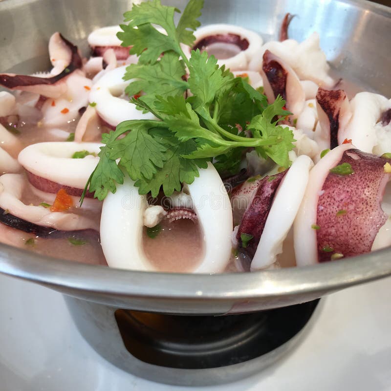 Steam Squid with Spicy Chilli and Lime Sauce Stock Photo - Image of ...