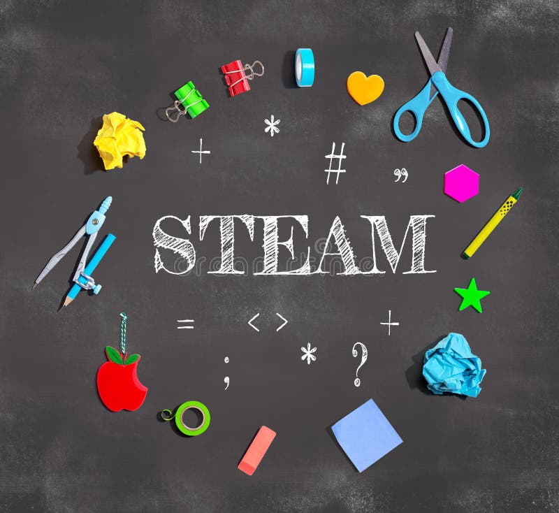 STEAM Theme with School Supplies on a Chalkboard Stock Image - Image of ...