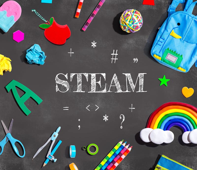 STEAM Theme with School Supplies on a Chalkboard Stock Image - Image of ...