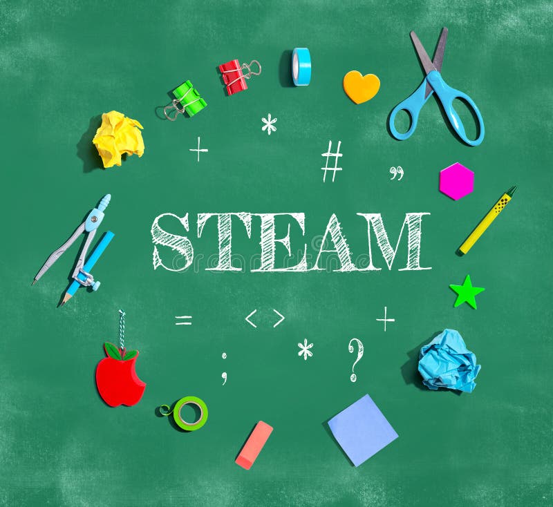 STEAM Theme with School Supplies on a Chalkboard Stock Image - Image of ...