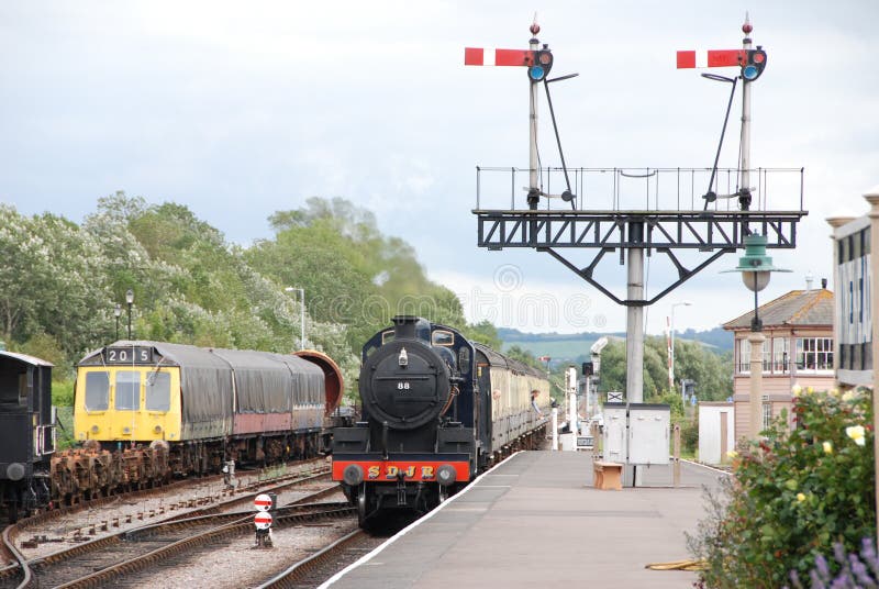 Steam Train Approaching Signal Stock Image - Image of steam, railway ...