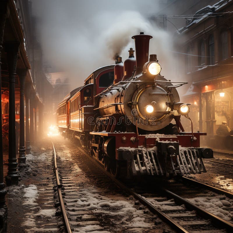 A Steam Train Chugging through a Snow Covered Forest Stock Illustration ...