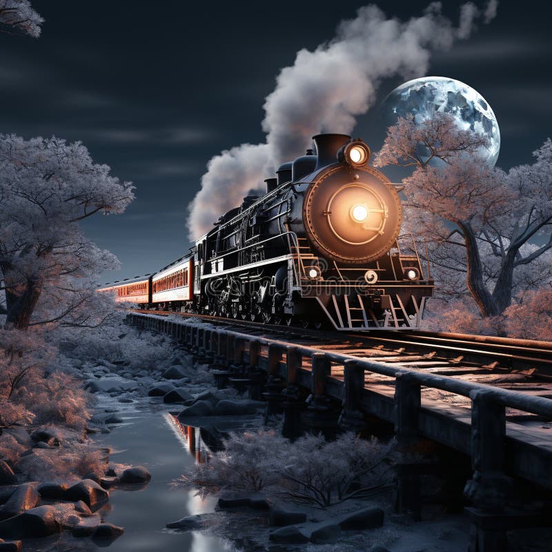 A Steam Train Chugging through a Snow Covered Forest Stock Illustration ...