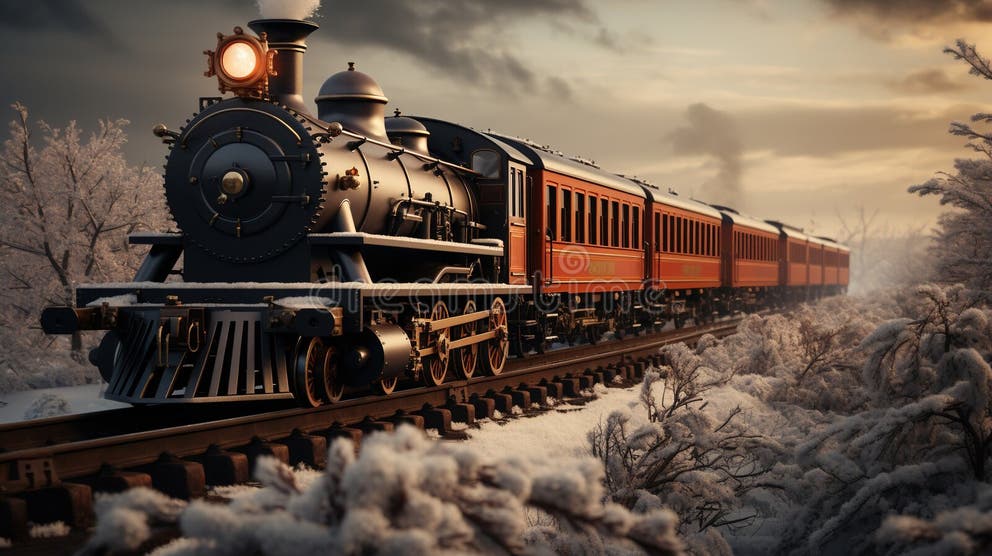 A Steam Train Chugging through a Snow Covered Forest Stock Illustration ...
