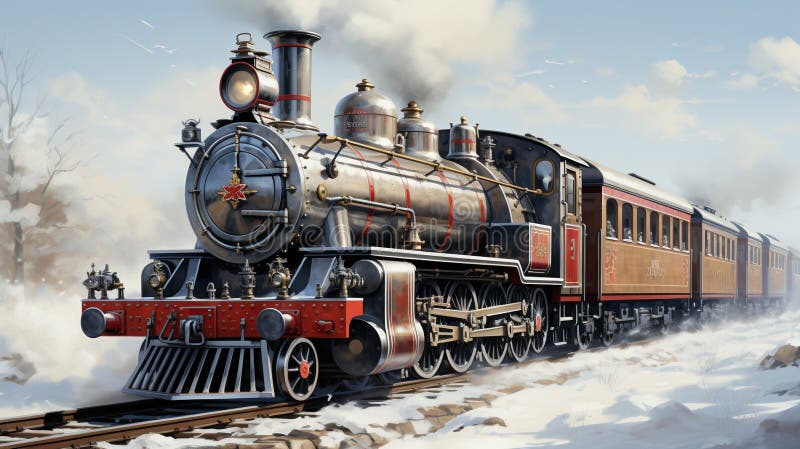 A Steam Train Chugging through a Snow Covered Forest Stock Illustration ...