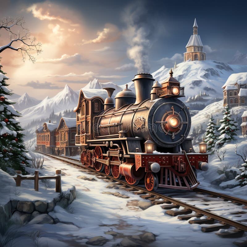 A Steam Train Chugging through a Snow Covered Forest Stock Illustration ...