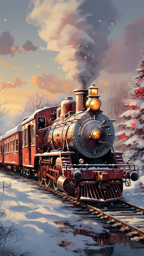 A Steam Train Chugging through a Snow Covered Forest Stock Illustration ...