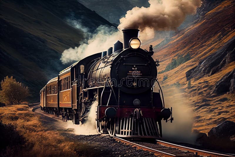 Steam Train Chugs through Mountain Forest Landscape ,generative AI ...