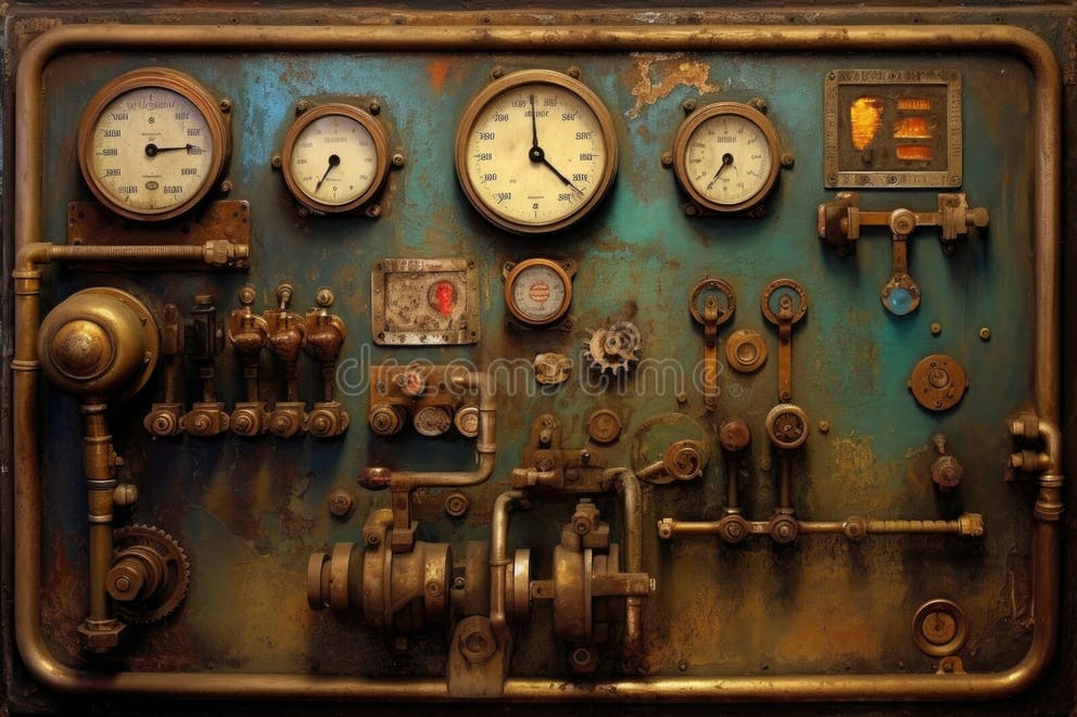 Steam Train Control Panel with Aged Dials and Levers Stock Illustration ...