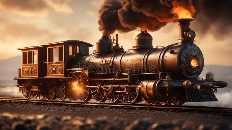 Steam Train in the Country Burning, Steampunk Train Exploding on Fire ...