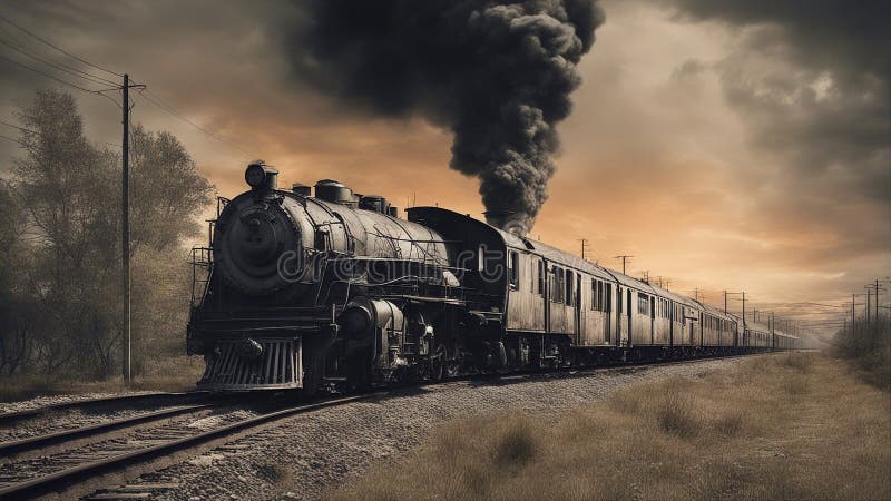 Steam Train in the Countryside Apocalyptic Train Stock Illustration ...