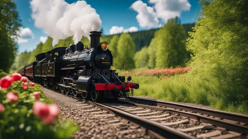 Steam Train in the Countryside a Steam Train Engine on a Sunny Day in ...