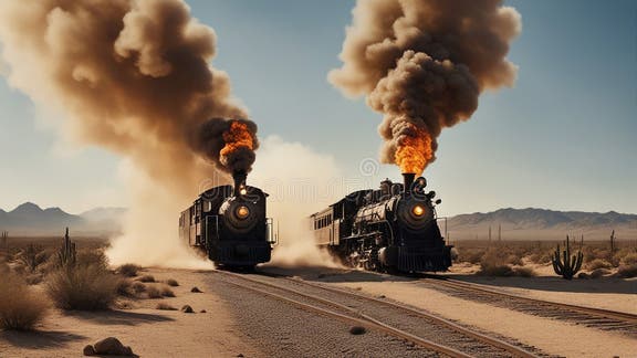 Steam Train on the Fire an Exploding Old Western Train on Fire, Flames ...