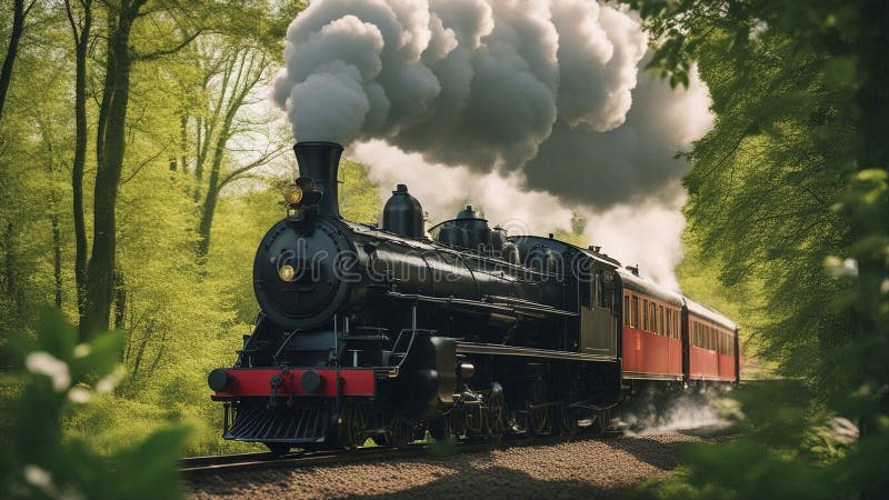 Steam Train in the Forest a Steam Train Engine on a Sunny Day in the ...