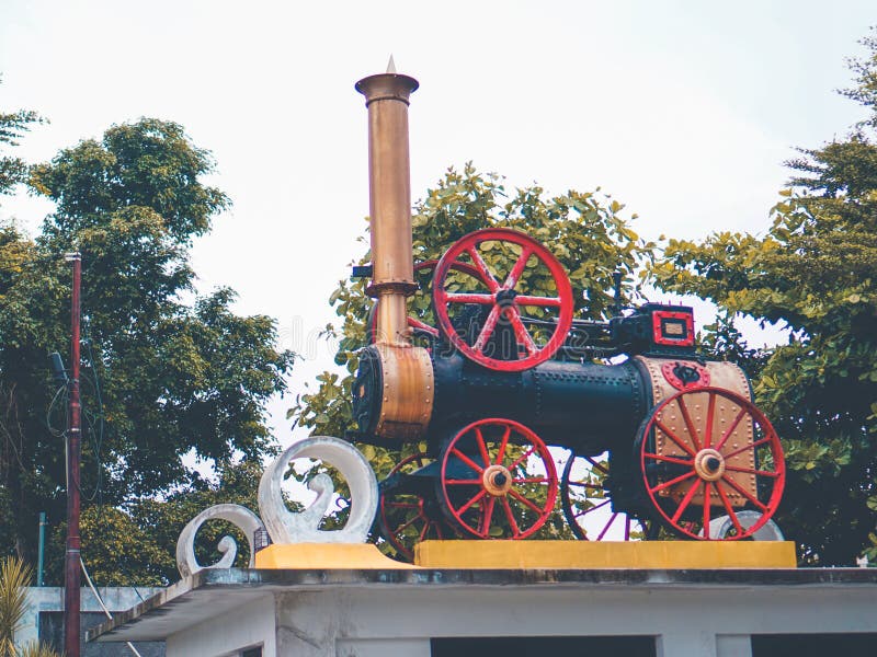 Steam train monument stock image. Image of transportation - 376564851