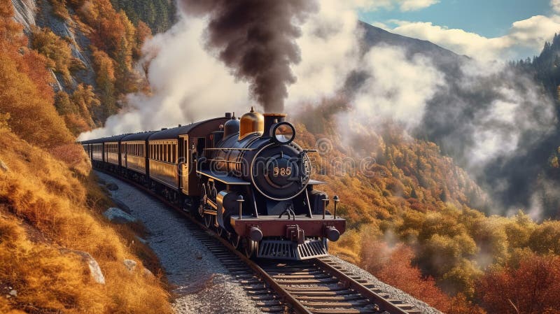 Steam Train in the Mountains. Generative AI Stock Illustration ...