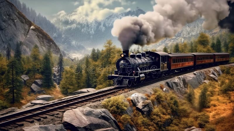 Steam Train in the Mountains. Generative AI Stock Illustration ...